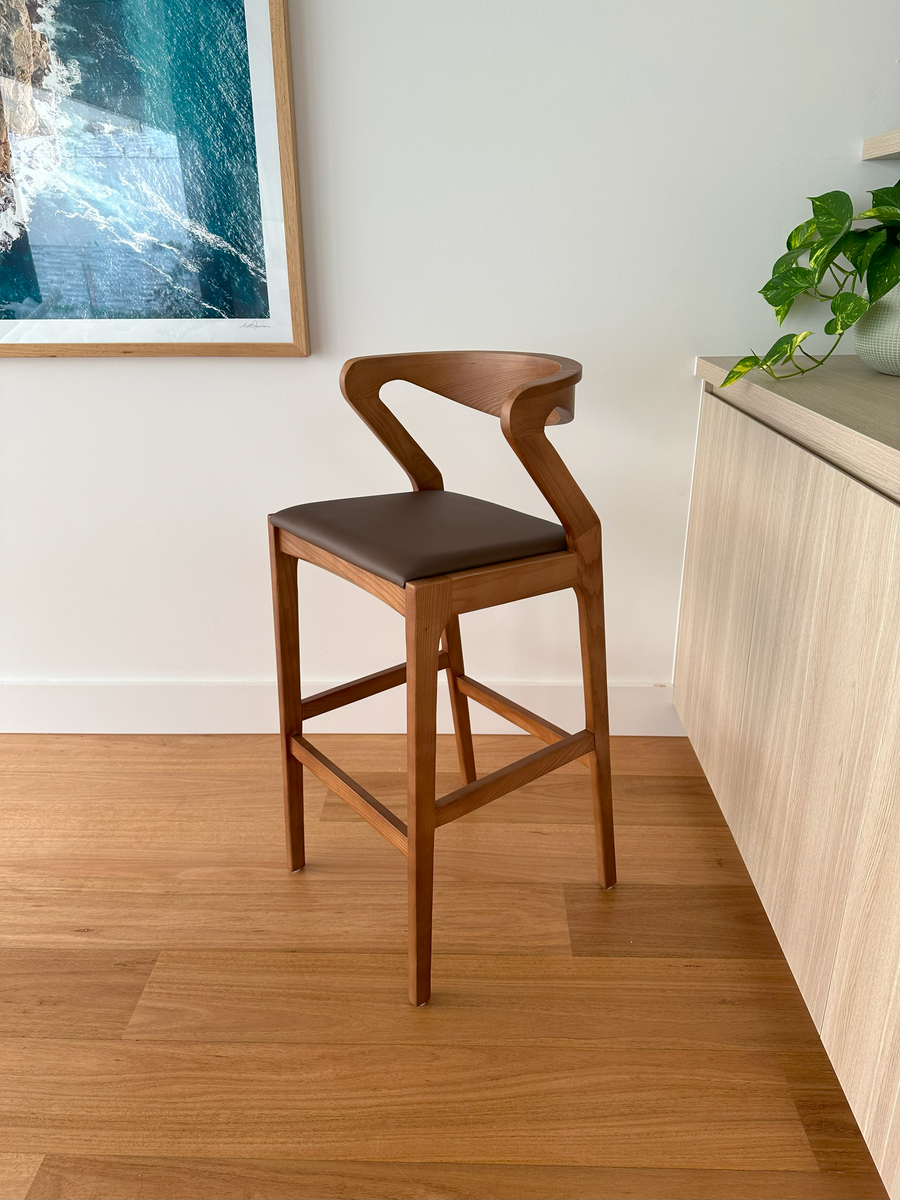 Nori Bar Stool - Walnut Timber With Chocolate Seat – Junii